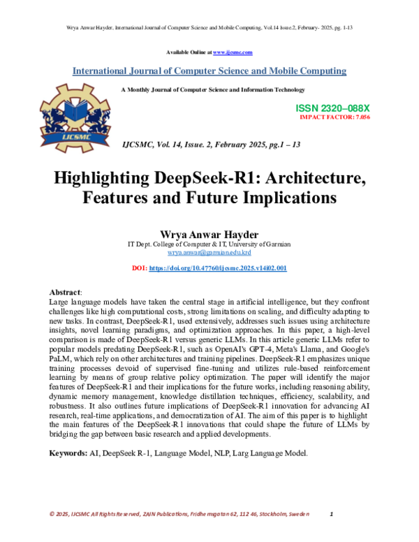 (PDF) Highlighting DeepSeek-R1: Architecture, Features and Future ...