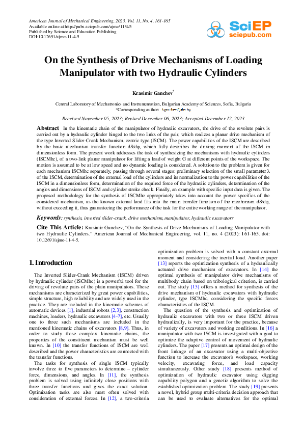 (PDF) On the Synthesis of Drive Mechanisms of Loading Manipulator with ...