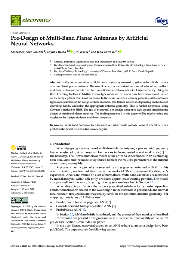 (PDF) Pre-Design of Multi-Band Planar Antennas by Artificial Neural Networks