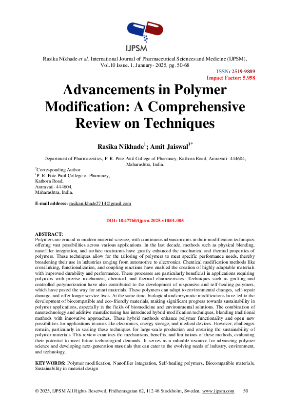 (PDF) Advancements in Polymer Modification: A Comprehensive Review on ...