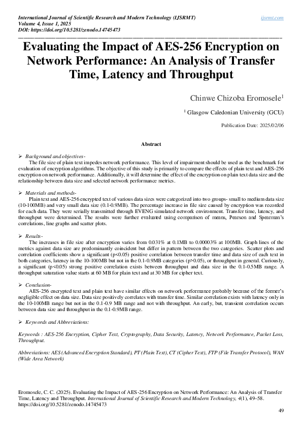 (PDF) Evaluating the Impact of AES-256 Encryption on Network Performance: An Analysis of ...