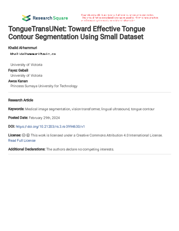 Pdf Tonguetransunet Toward Effective Tongue Contour Segmentation Using Small Dataset
