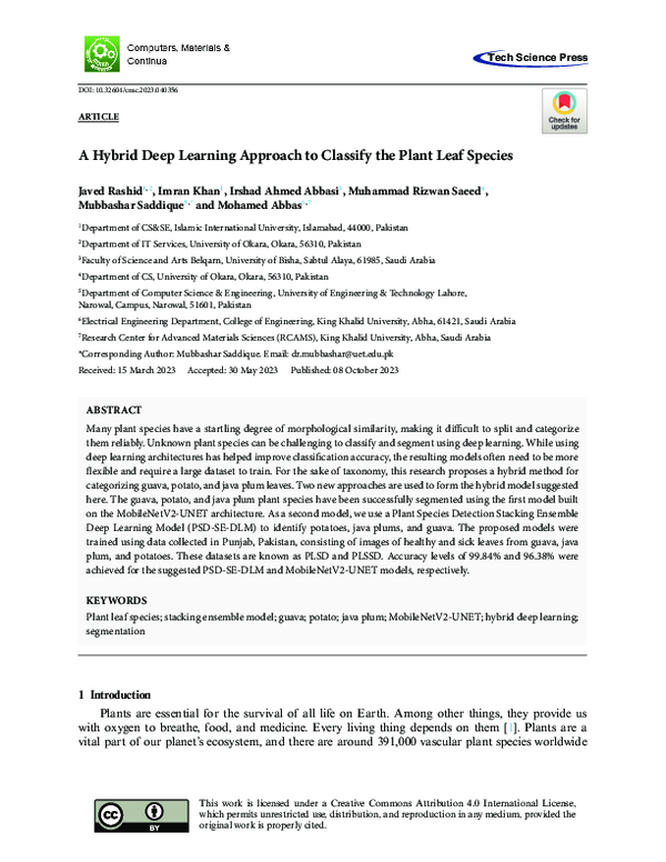 Pdf A Hybrid Deep Learning Approach To Classify The Plant Leaf Species
