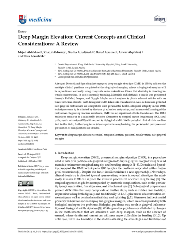 (PDF) Deep Margin Elevation: Current Concepts and Clinical ...