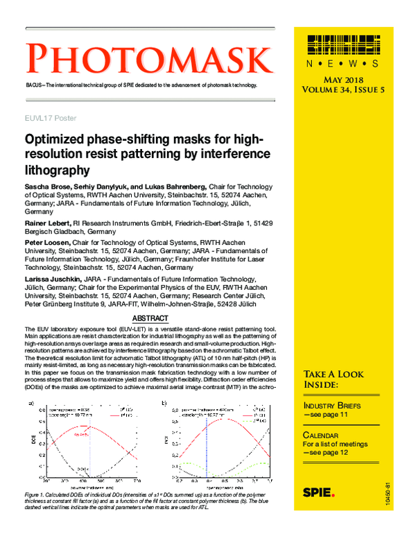 (PDF) Optimized phase-shifting masks for high-resolution resist patterning by interference ...