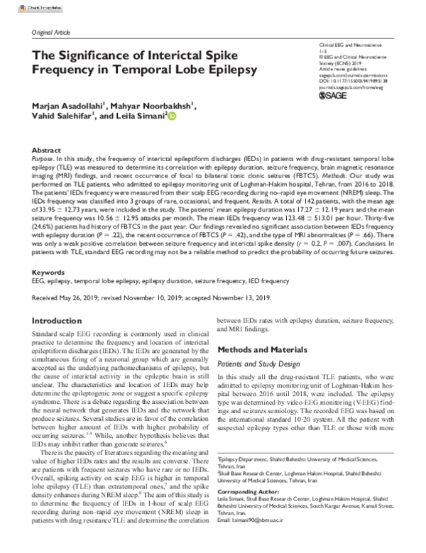 (PDF) The Significance of Interictal Spike Frequency in Temporal Lobe Epilepsy