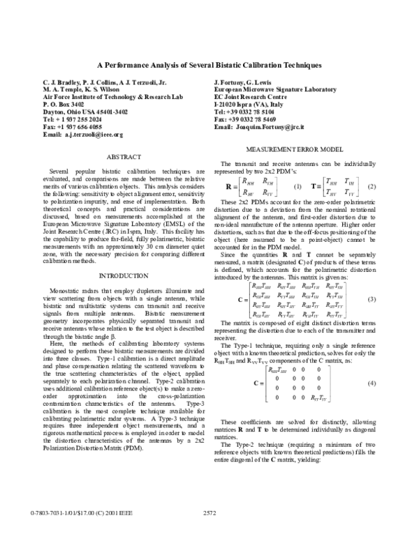 (PDF) A performance analysis of several bistatic calibration techniques