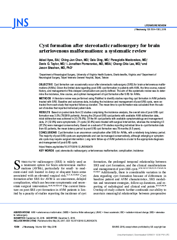 (PDF) Cyst formation after stereotactic radiosurgery for brain arteriovenous malformations: a ...