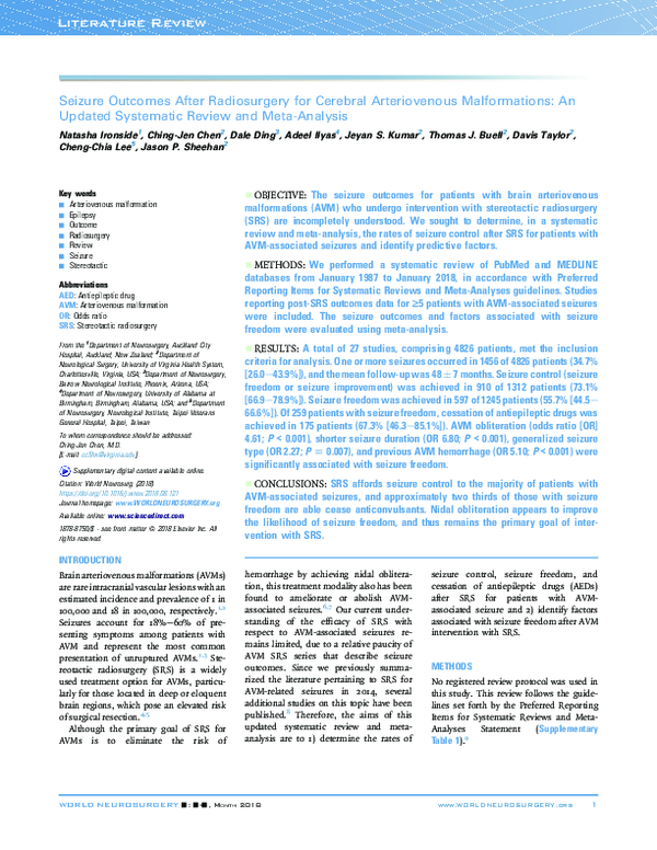 (PDF) Seizure Outcomes After Radiosurgery for Cerebral Arteriovenous Malformations: An Updated ...