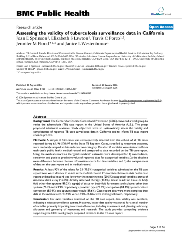 (PDF) Assessing the validity of tuberculosis surveillance data in ...