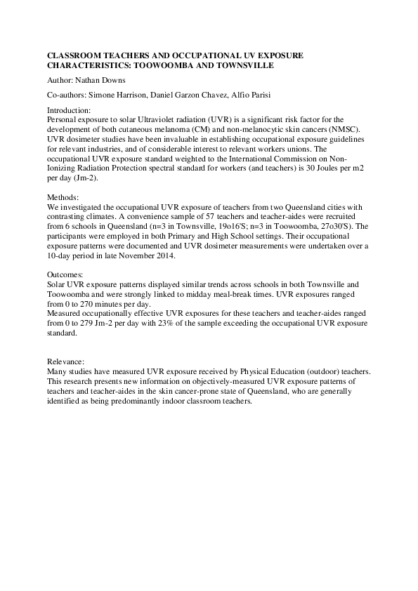 (PDF) Classroom teachers and occupational UV exposure characteristics ...