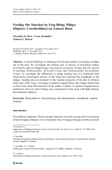 (PDF) Feeding Site Selection by Frog-Biting Midges (Diptera ...