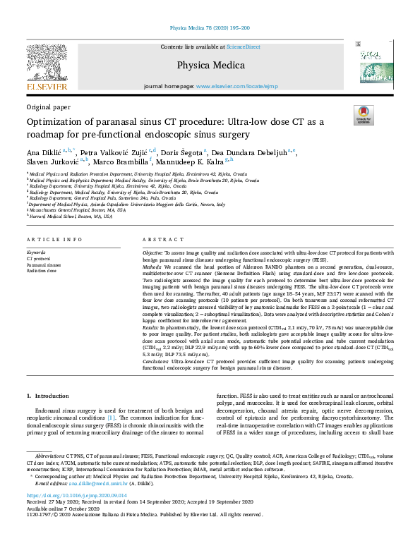 (PDF) Optimization of paranasal sinus CT procedure: Ultra-low dose CT ...