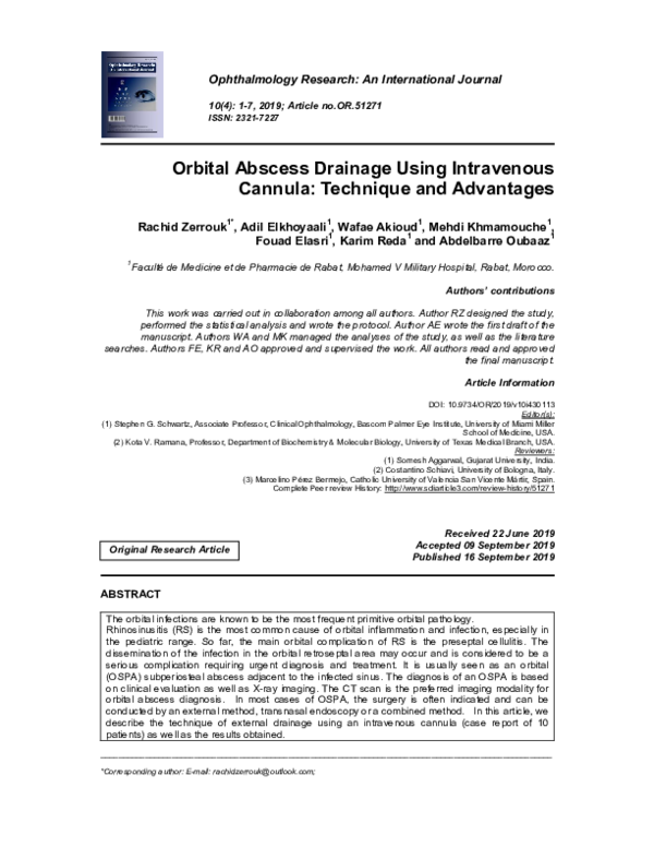 (PDF) Orbital Abscess Drainage Using Intravenous Cannula: Technique and ...