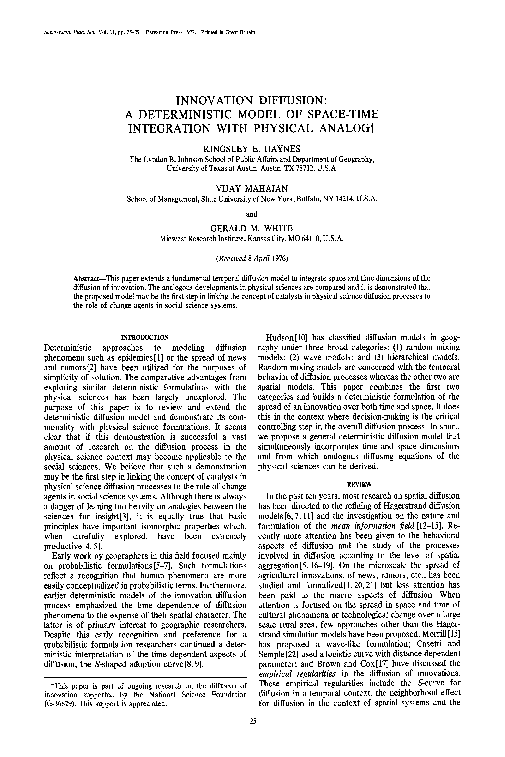 (PDF) Innovation diffusion: A deterministic model of space-time integration with physical analog