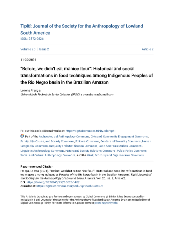 (PDF) “Before, we didn’t eat manioc flour”: Historical and social ...