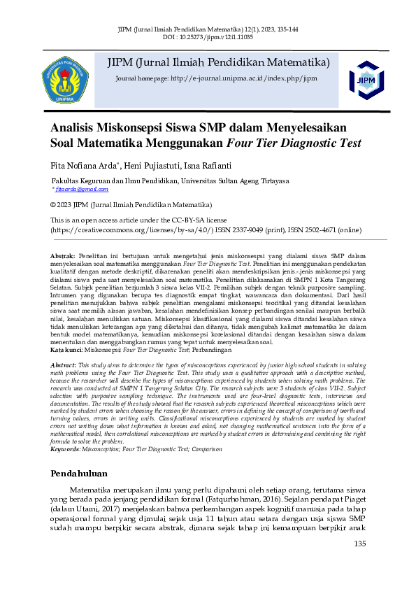 (PDF) Analisis Miskonsepsi Siswa SMP dalam Menyelesaikan Soal ...