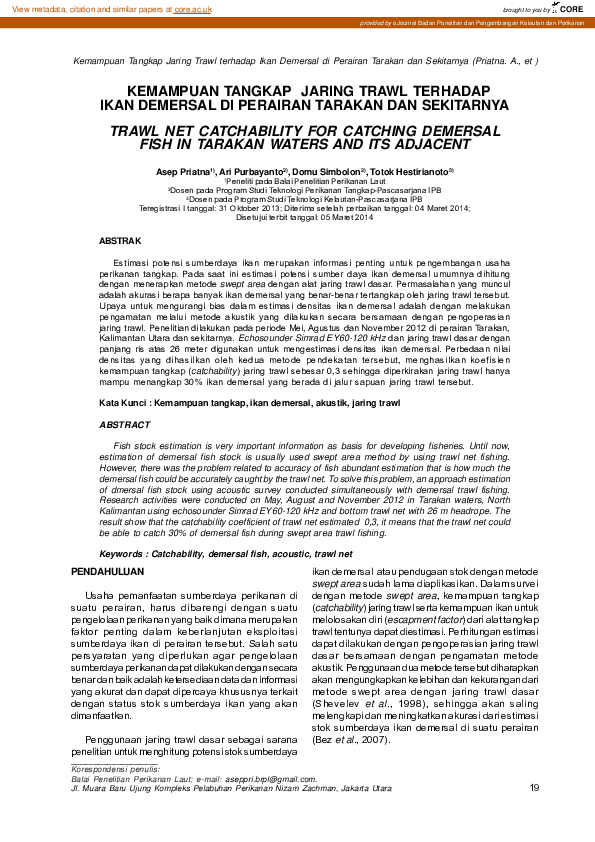 (PDF) Kemampuan Tangkap Jaring Trawl Terhadap Ikan Demersal DI Perairan ...