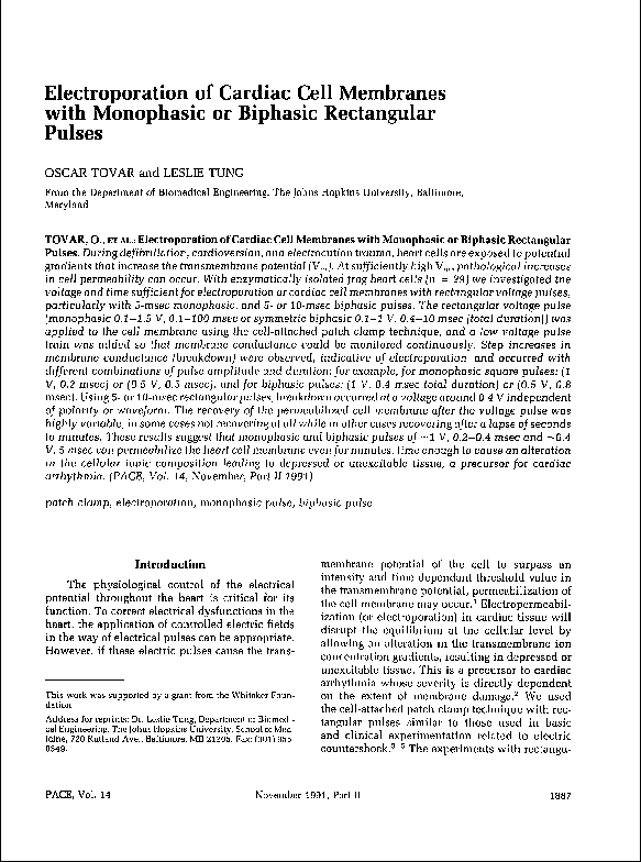 (PDF) Electroporation of Cardiac Cell Membranes with Monophasic or ...