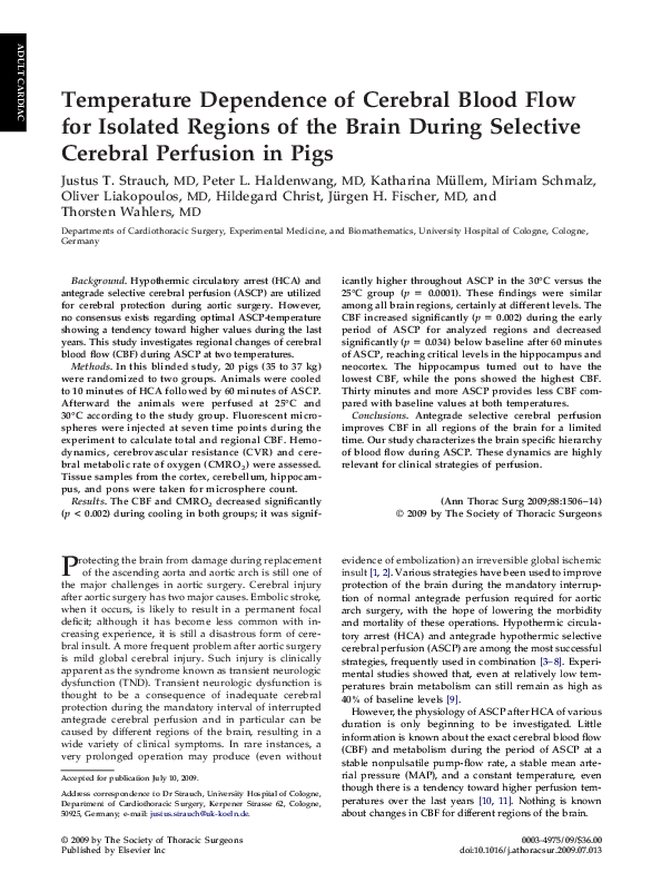 (PDF) Temperature Dependence of Cerebral Blood Flow for Isolated ...