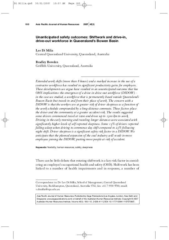 (PDF) Unanticipated safety outcomes: Shiftwork and drive-in, drive-out ...