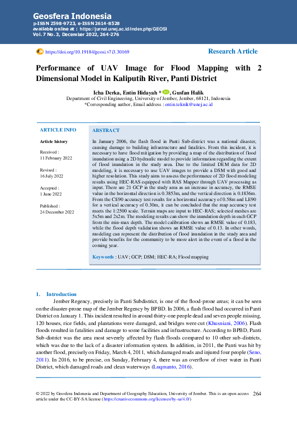 (PDF) Performance of UAV Image for Flood Mapping with 2 Dimensional Model in Kaliputih River ...