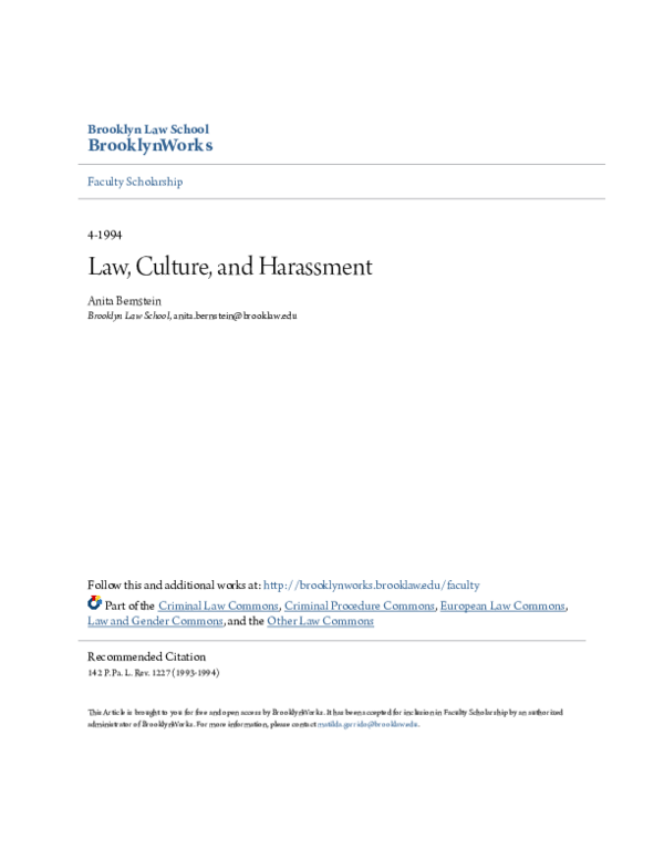 (PDF) Law, Culture, and Harassment