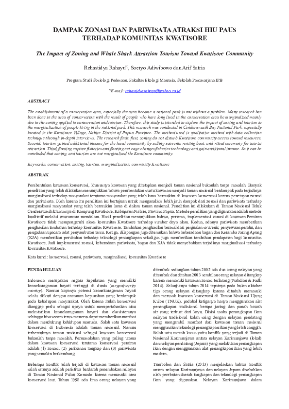 (PDF) Dampak Zonasi Dan Pariwisata Atraksi Hiu Paus Terhadap Komunitas ...