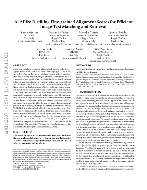 (PDF) ALADIN: Distilling Fine-grained Alignment Scores for Efficient Image-Text Matching and ...
