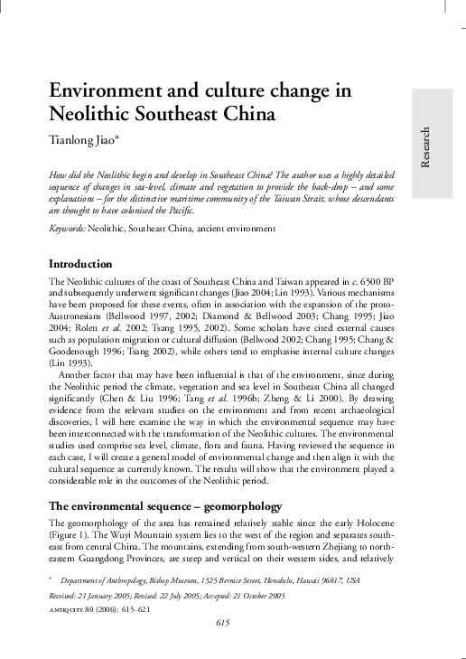 (PDF) Environment and culture change in Neolithic Southeast China