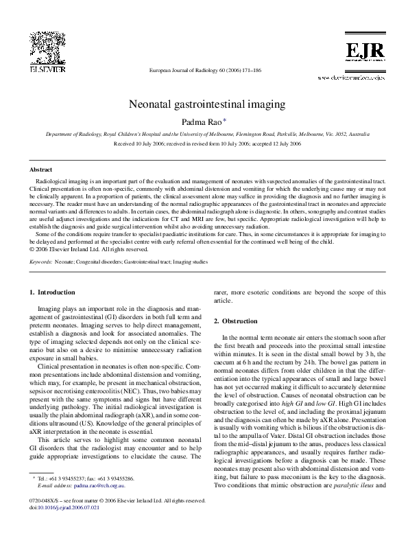 (PDF) Neonatal gastrointestinal imaging