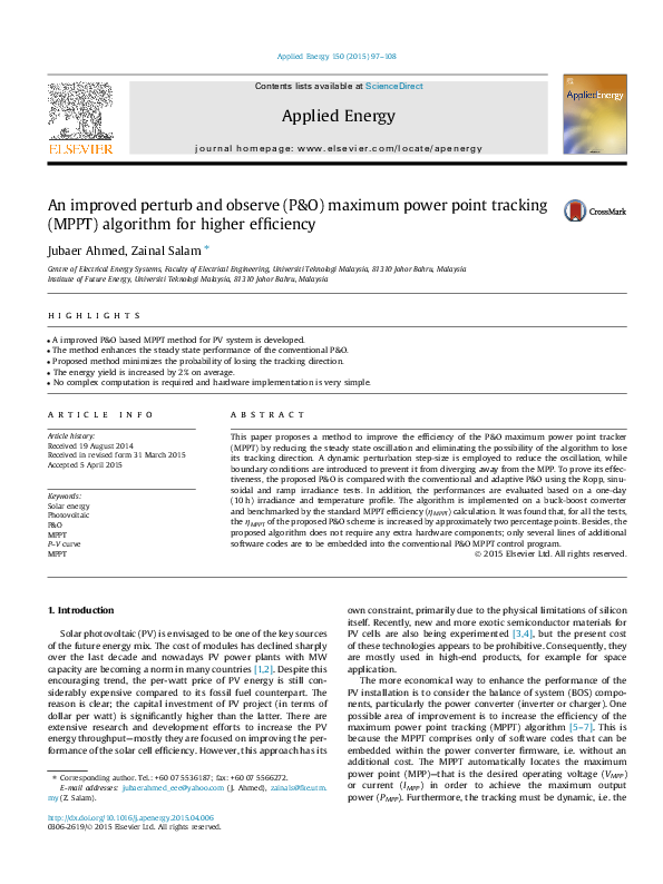 (PDF) An improved perturb and observe (P&O) maximum power point ...