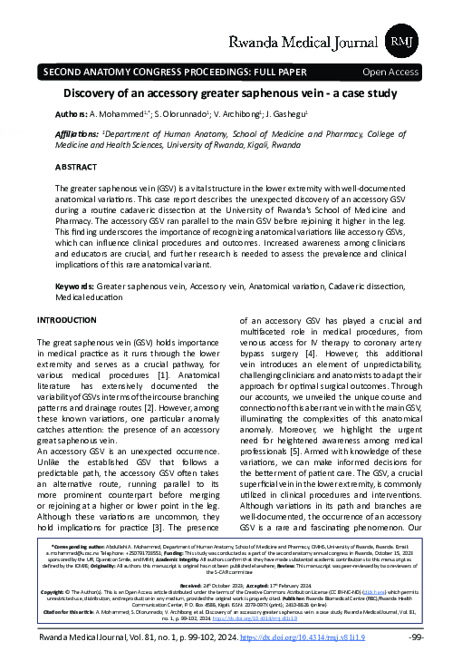 (PDF) Discovery of an accessory greater saphenous vein - a case study