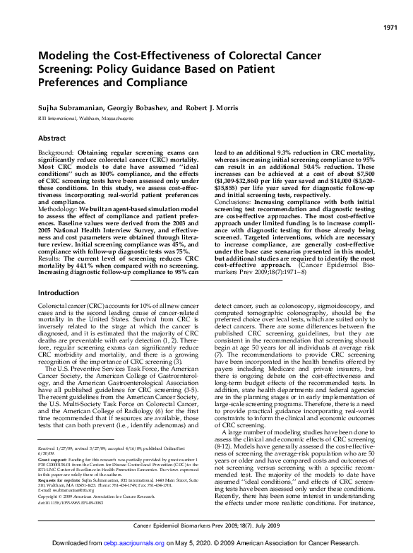(PDF) Modeling the Cost-Effectiveness of Colorectal Cancer Screening: Policy Guidance Based on ...