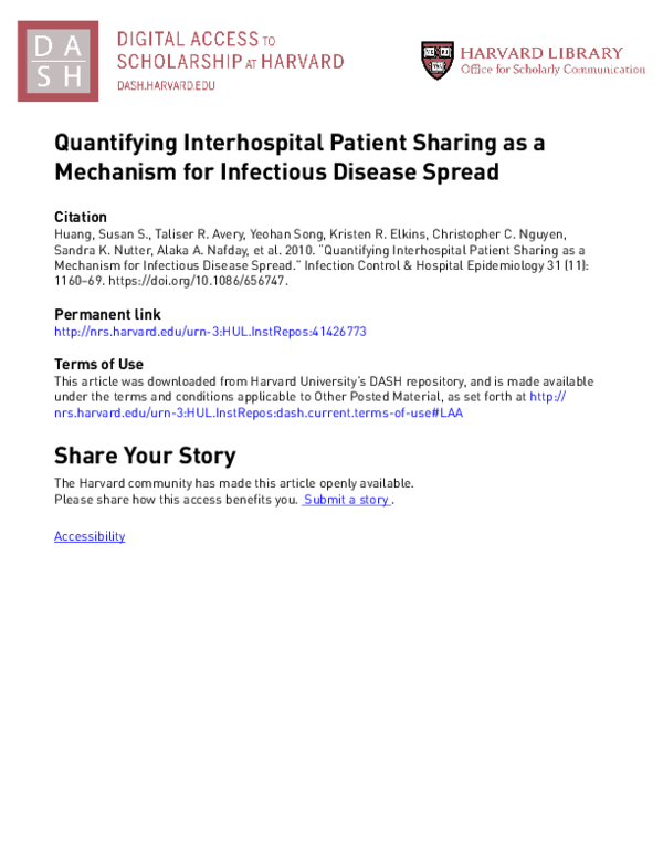 (PDF) Quantifying Interhospital Patient Sharing as a Mechanism for Infectious Disease Spread