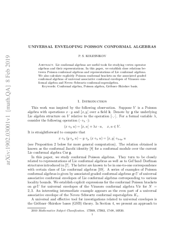 (PDF) Universal enveloping Poisson conformal algebras