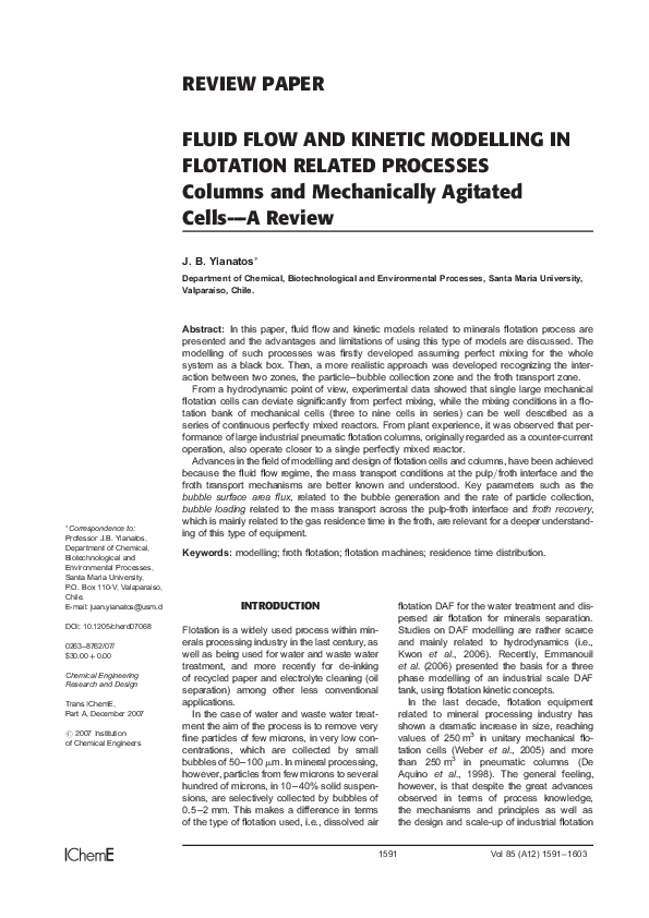 (PDF) Fluid Flow and Kinetic Modelling in Flotation Related Processes: Columns and Mechanically ...