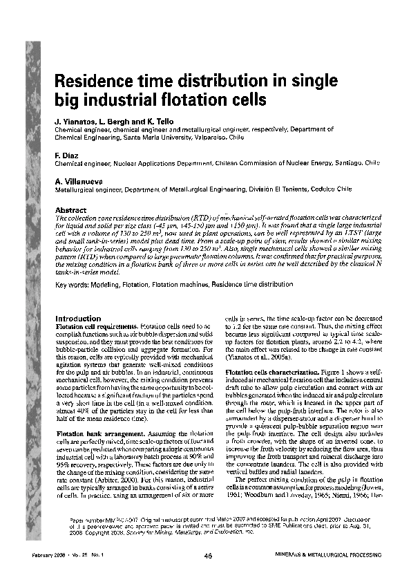 (PDF) Residence time distribution in single big industrial flotation cells