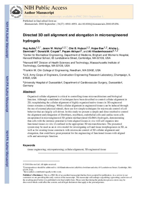 (PDF) Directed 3D cell alignment and elongation in microengineered ...