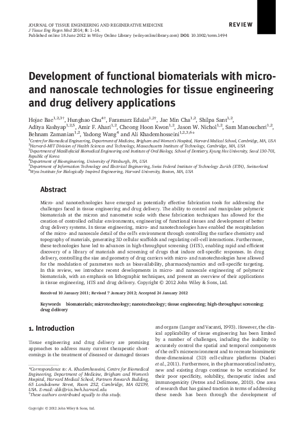 (PDF) Development of functional biomaterials with micro- and nanoscale technologies for tissue ...