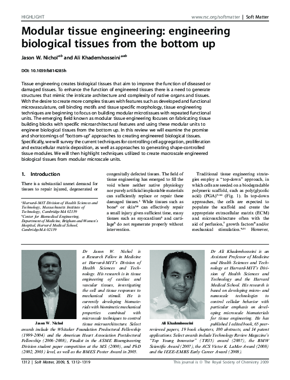 (PDF) Modular tissue engineering: engineering biological tissues from ...