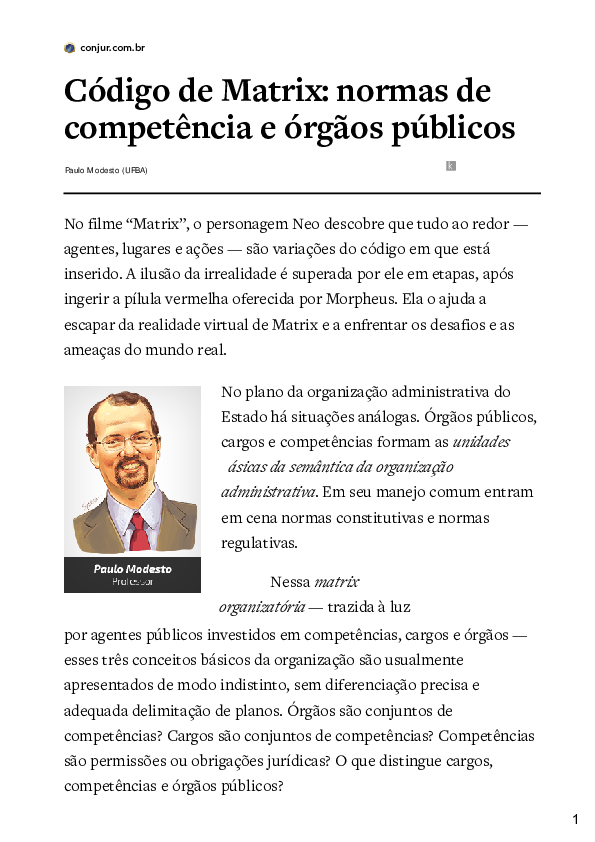 (PDF) CÓDIGO DE MATRIX: NORMAS DE COMPETÊNCIA E ÓRGÃOS PÚBLICOS