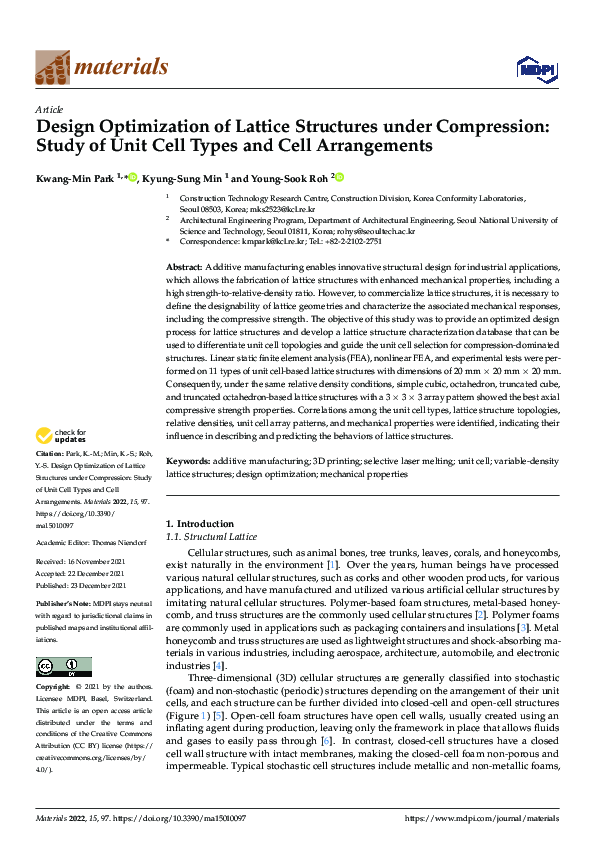 (PDF) Design Optimization of Lattice Structures under Compression: Study of Unit Cell Types and ...