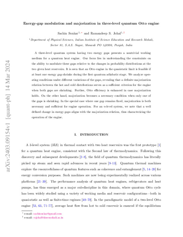 (PDF) Energy-gap modulation and majorization in three-level quantum Otto engine