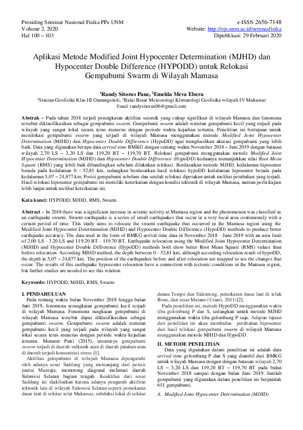 (PDF) Aplikasi Metode Modified Joint Hypocenter Determination (MJHD ...