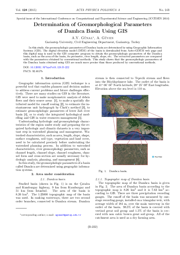 (PDF) Determination of Geomorphological Parameters of Damlıca Basin ...