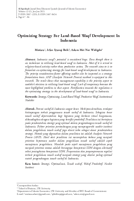 (PDF) Optimizing Strategy for Land-Based Waqf Development in Indonesia