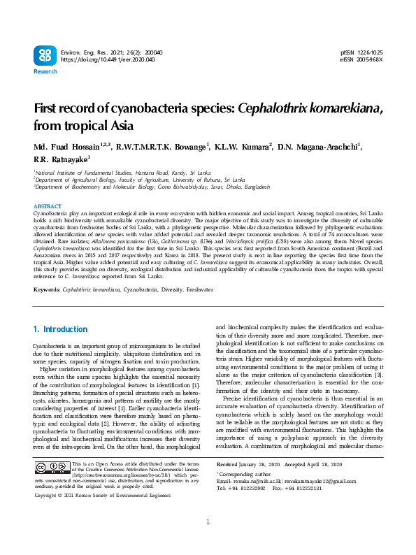 (PDF) First record of cyanobacteria species: Cephalothrix komarekiana ...