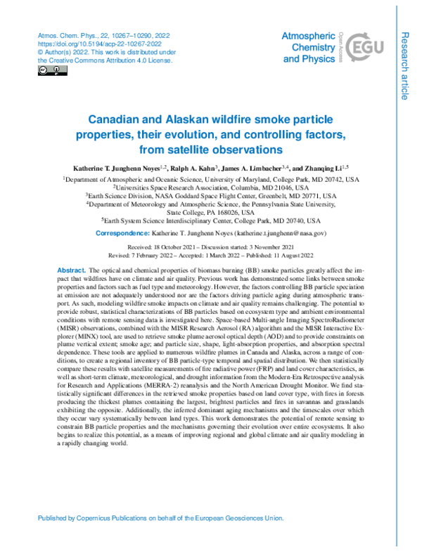 (PDF) Canadian and Alaskan wildfire smoke particle properties, their ...