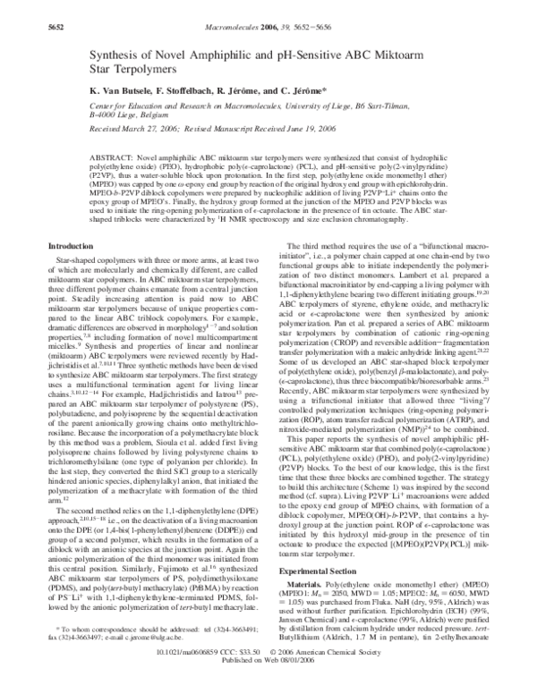 (PDF) Synthesis of Novel Amphiphilic and pH-Sensitive ABC Miktoarm Star Terpolymers